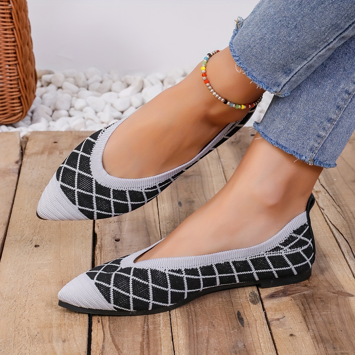 Womens Knitted Flat Shoes Comfy Lightweight Pointed Toe Slip - Temu ...