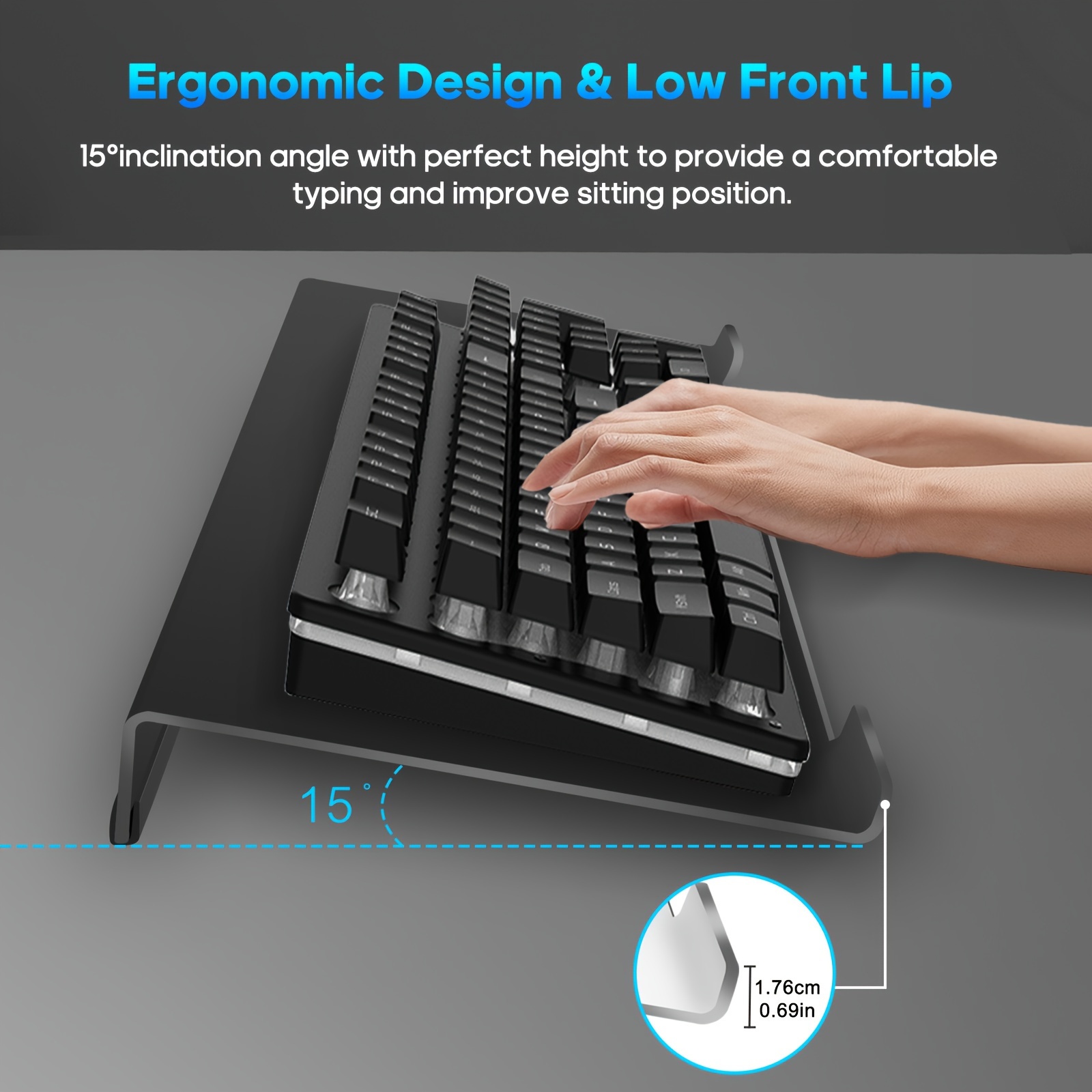 Ergonomic Keyboard Wrist Rest Stand Adjustable Plastic Desk Mount for Comfortable Typing and Work Keyboard Sizes Black Typing Support Sleek