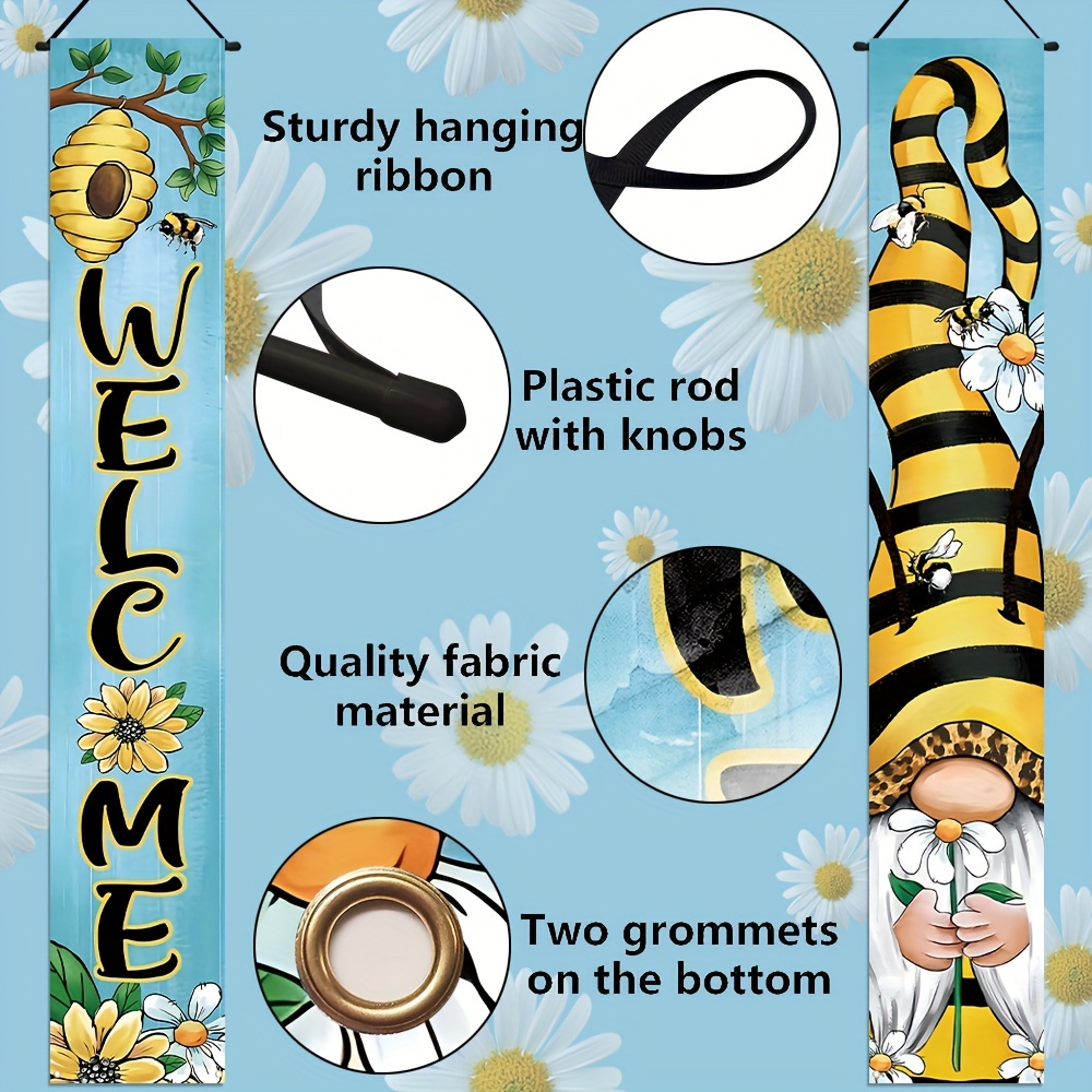 Welcome Spring Bee Gnome Porch Banner Polyester Sunflower - Temu