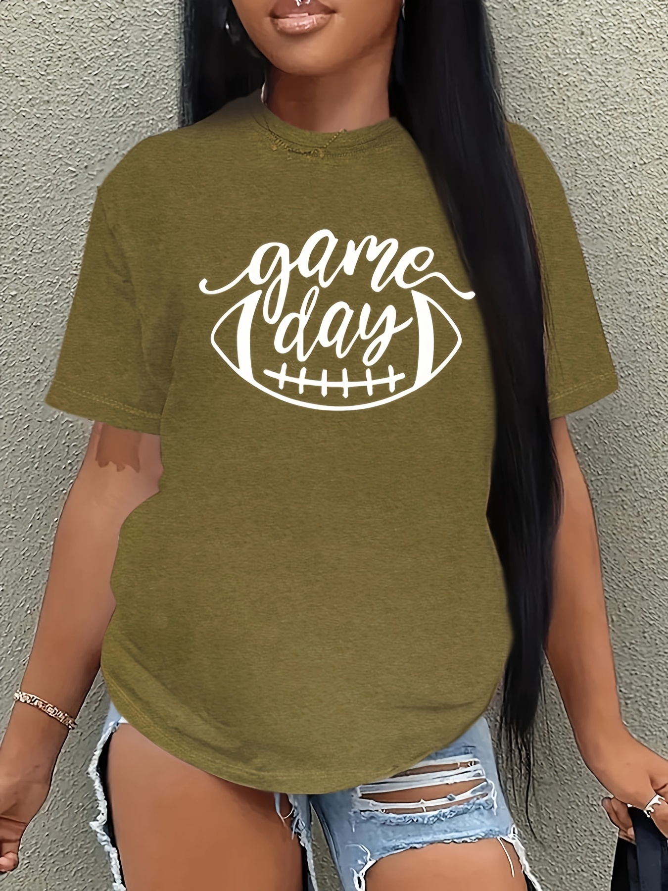 Letter Print T shirt Plus Size Rugby Casual Short Sleeve Top - Temu New ...