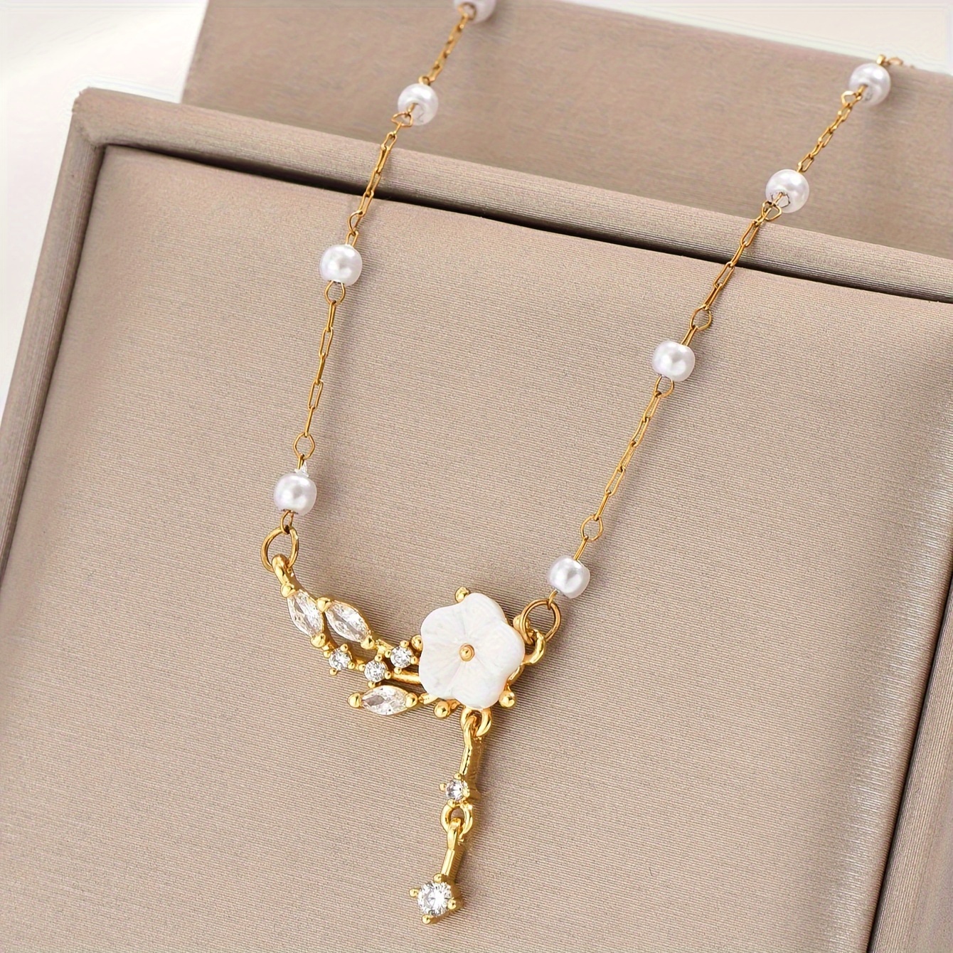 Golden Stainless Steel Chain Plated Cubic Zirconia Shell - Temu Canada