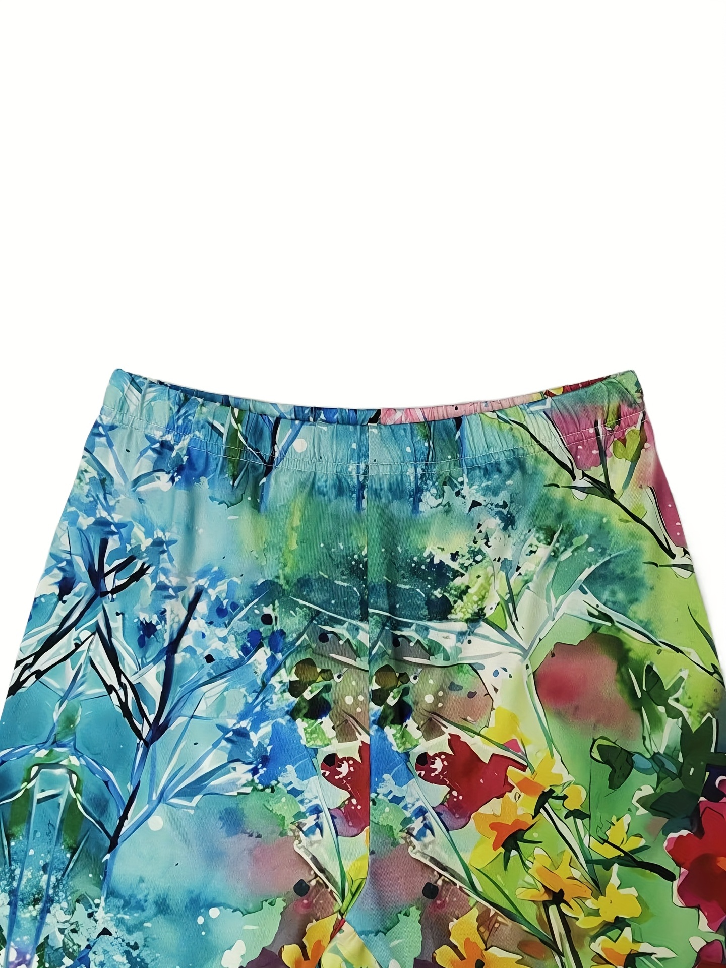 Floral Print Capris Leggings Casual Stretchy Pants Spring - Temu