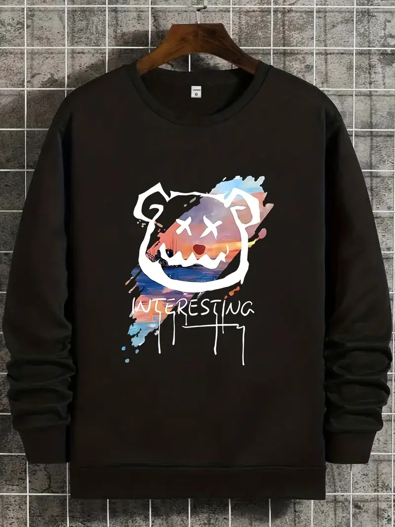 Mens Graffiti Bear Graphic Sweatshirt Casual Crew Neck Long Temu Canada