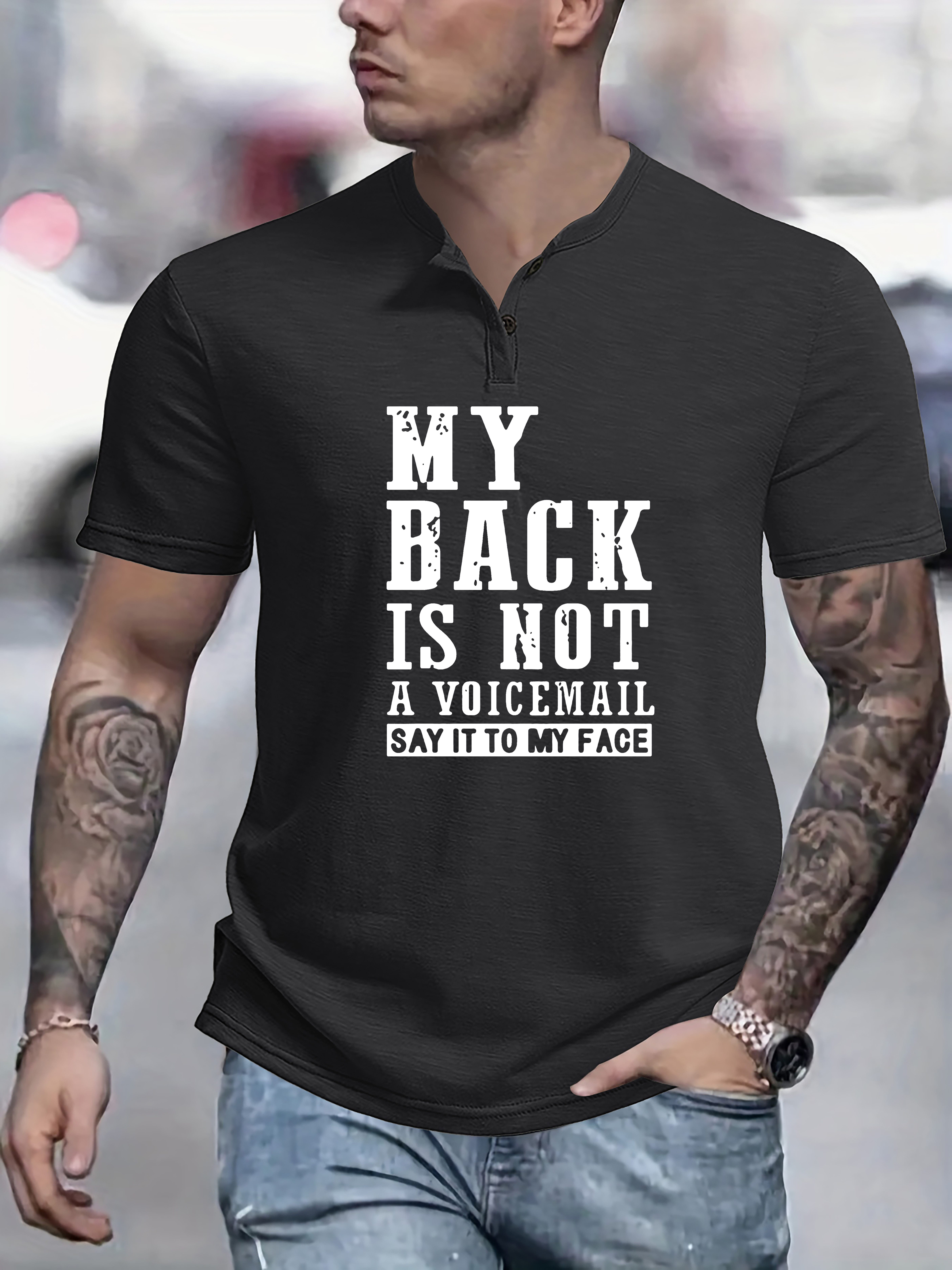 My Back Is Not A 레터 패턴 프린트 남성용 기본 헨리 티 버튼이 있는 캐주 Temu Republic Of
