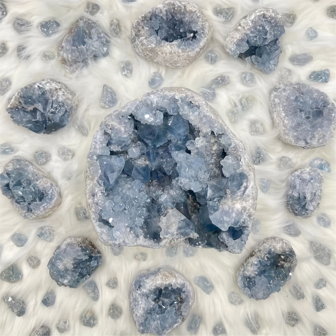 Natural Celestite Crystal Druzy Cluster Sky Blue Geode - Temu