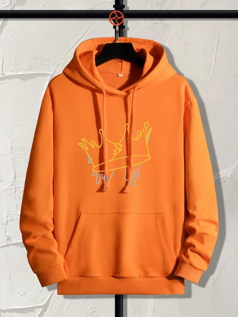 Trendy Crown Print Hoodies For Men Graphic Sweatshirt With Kangaroo