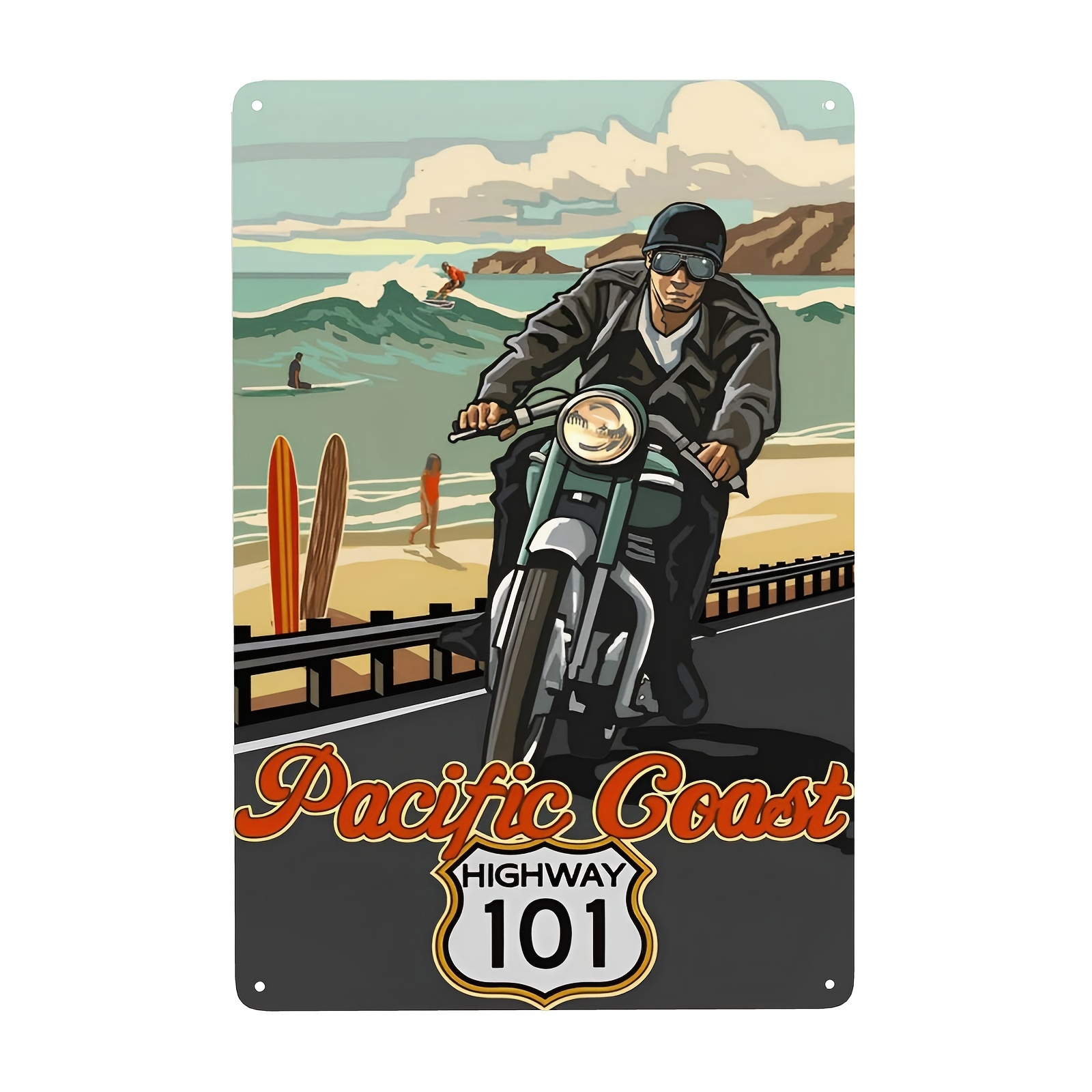Retro Metal Tin Sign, Pacific Coast California 1 Highway Route Us 66 ...