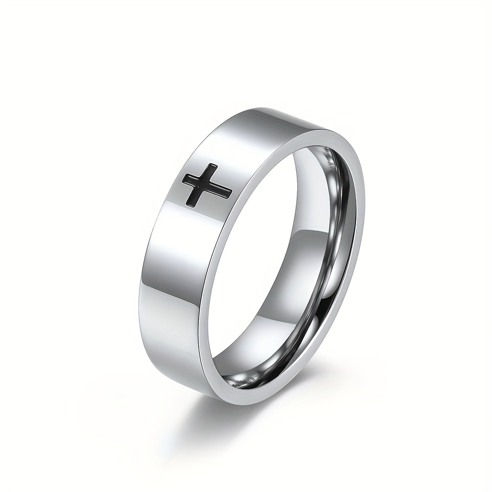 Minimalist Stainless Steel Cross Ring Religious Hand Jewelry - Temu ...