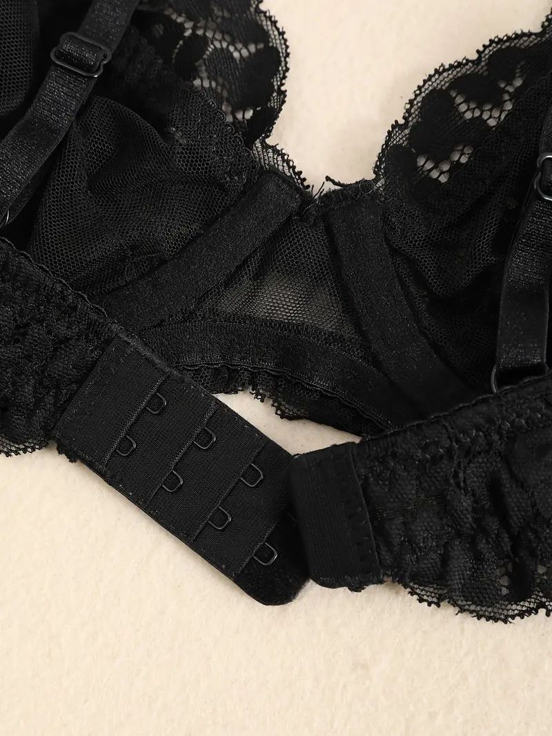 Floral Lace Cut Lingerie Set Double Straps Unlined Bra Temu