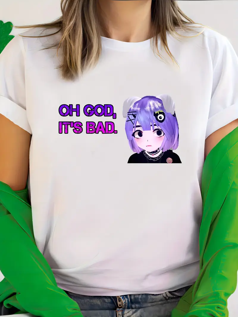 Plus Size Cartoon Print T Shirt Casual Crew Neck Short Temu Ireland