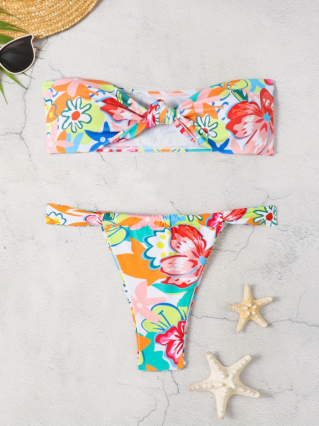 floral pattern bandeau bikini tube top stretchy high cut - Temu Canada