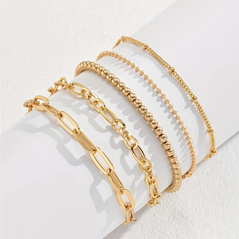 Simple Style Link Chain Bracelet Set Stackable Metal Hand - Temu United ...