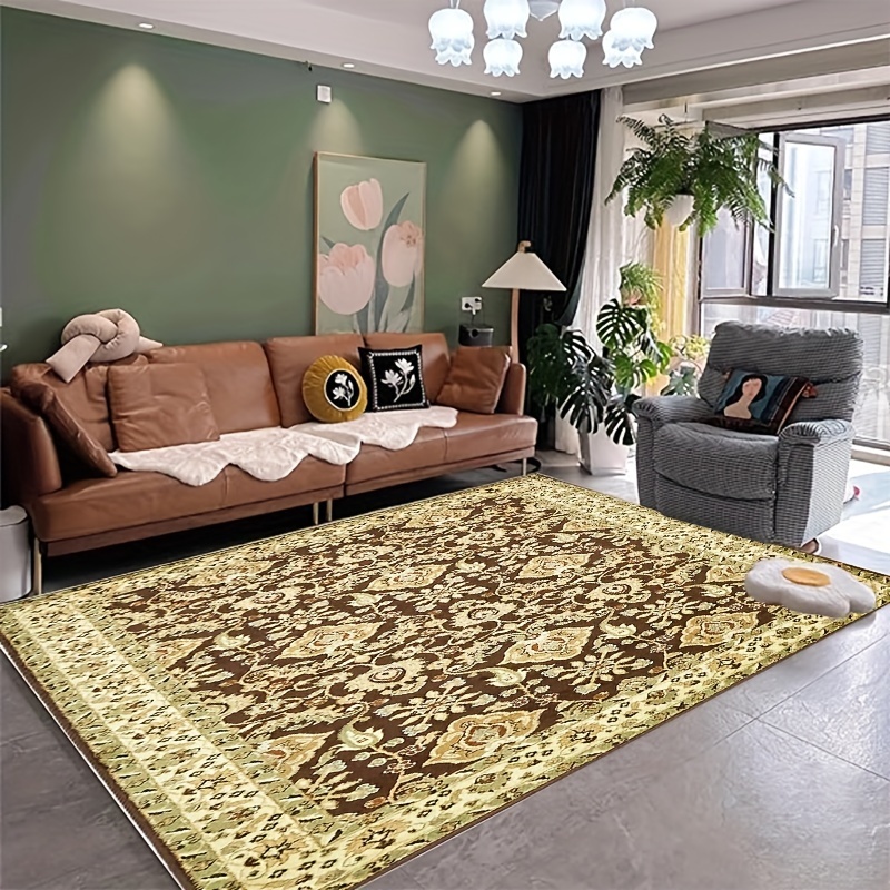 Luxurious Golden Flower Motif Rug Reversible Outdoor Garage - Temu ...