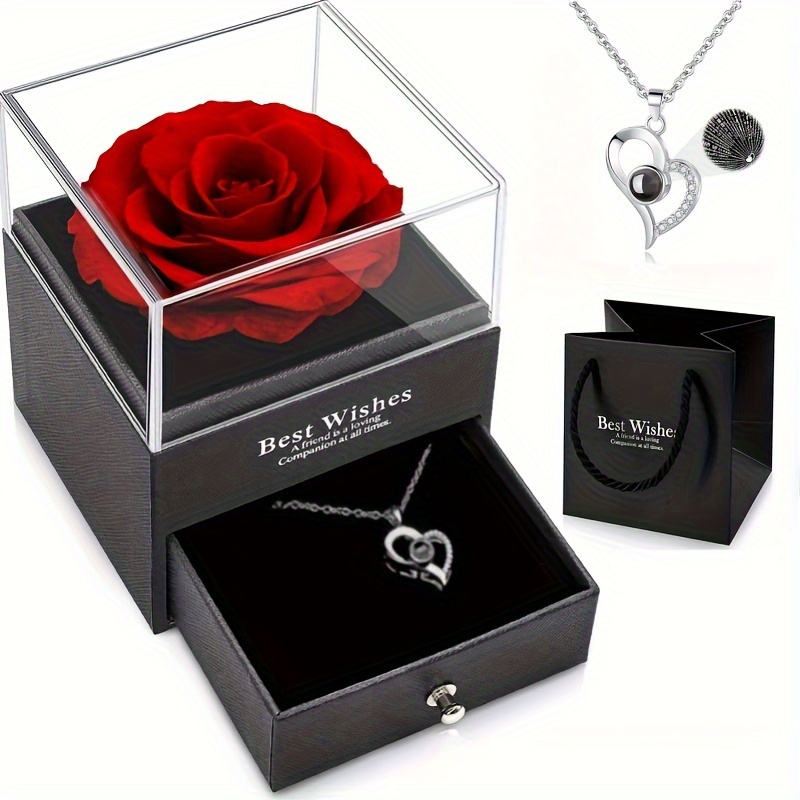 Eternal Red True Rose And I Love You Necklace Eternal Flower - Temu ...