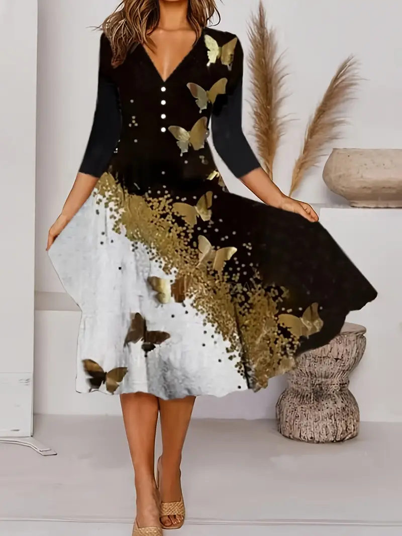 Casual Dress Plus Size Women S Plus Colorblock Butterfly Temu Canada