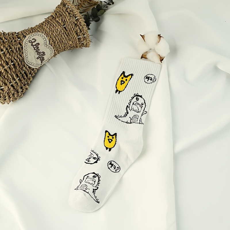 Men's Trendy Cartoon Monsters Pattern Crew Socks, Breathable Comfy ...