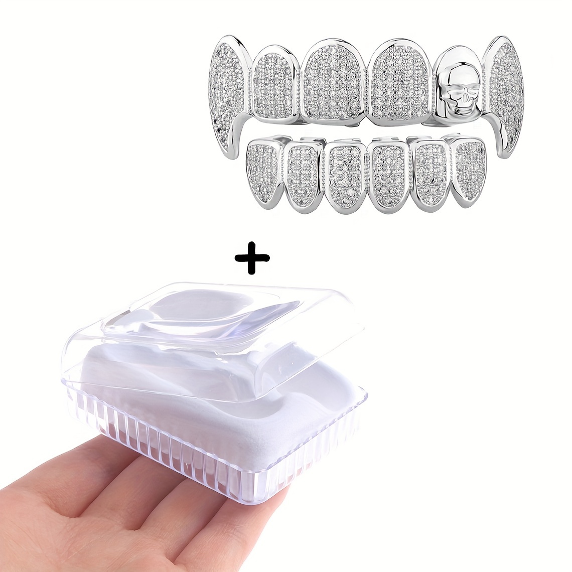 Hip Hop Skull Shiny Teeth Grillz Men Top Bottom Teeth Grillz - Temu Denmark