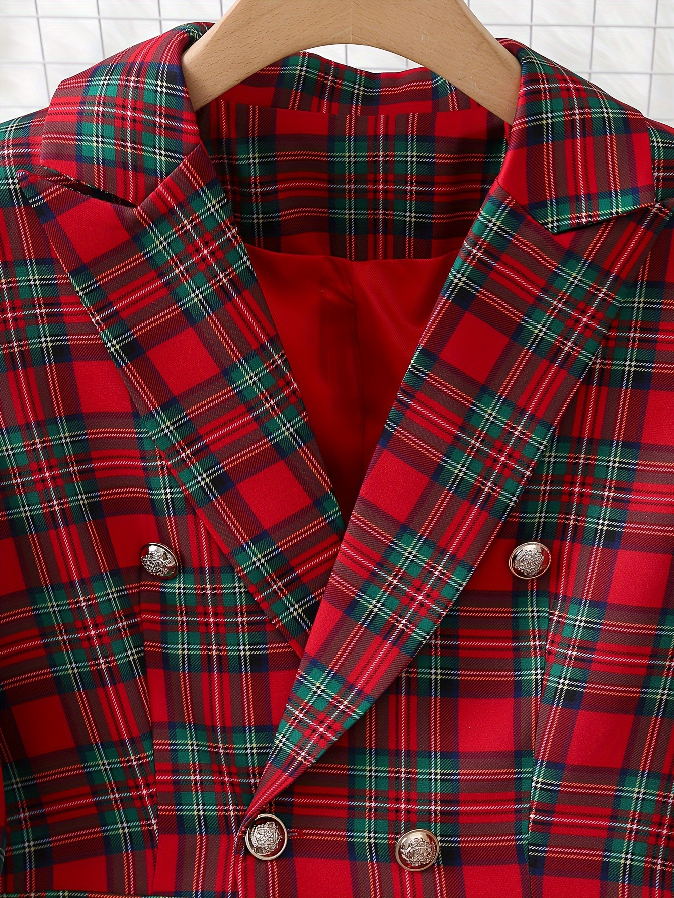 offers cheapest Vintage Plaid double breasted blazer