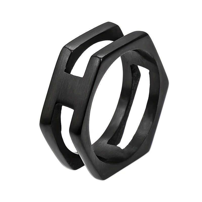 Men's Black Plated Simple Hexagon Ring Stainless Steel - Temu Ireland