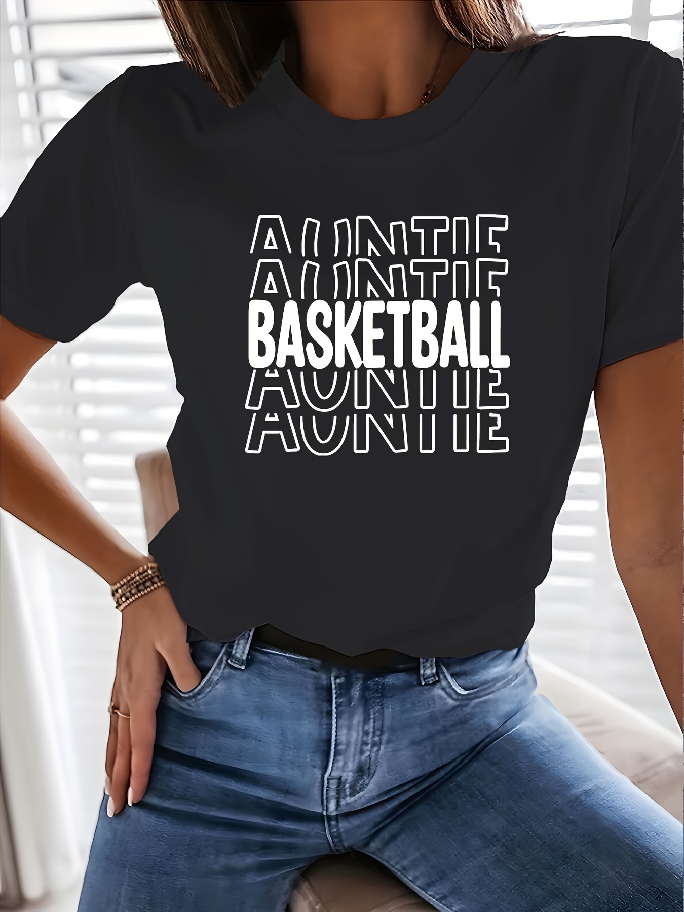 Basketball Letter Print T shirt Short Sleeve Crew Neck - Temu Canada