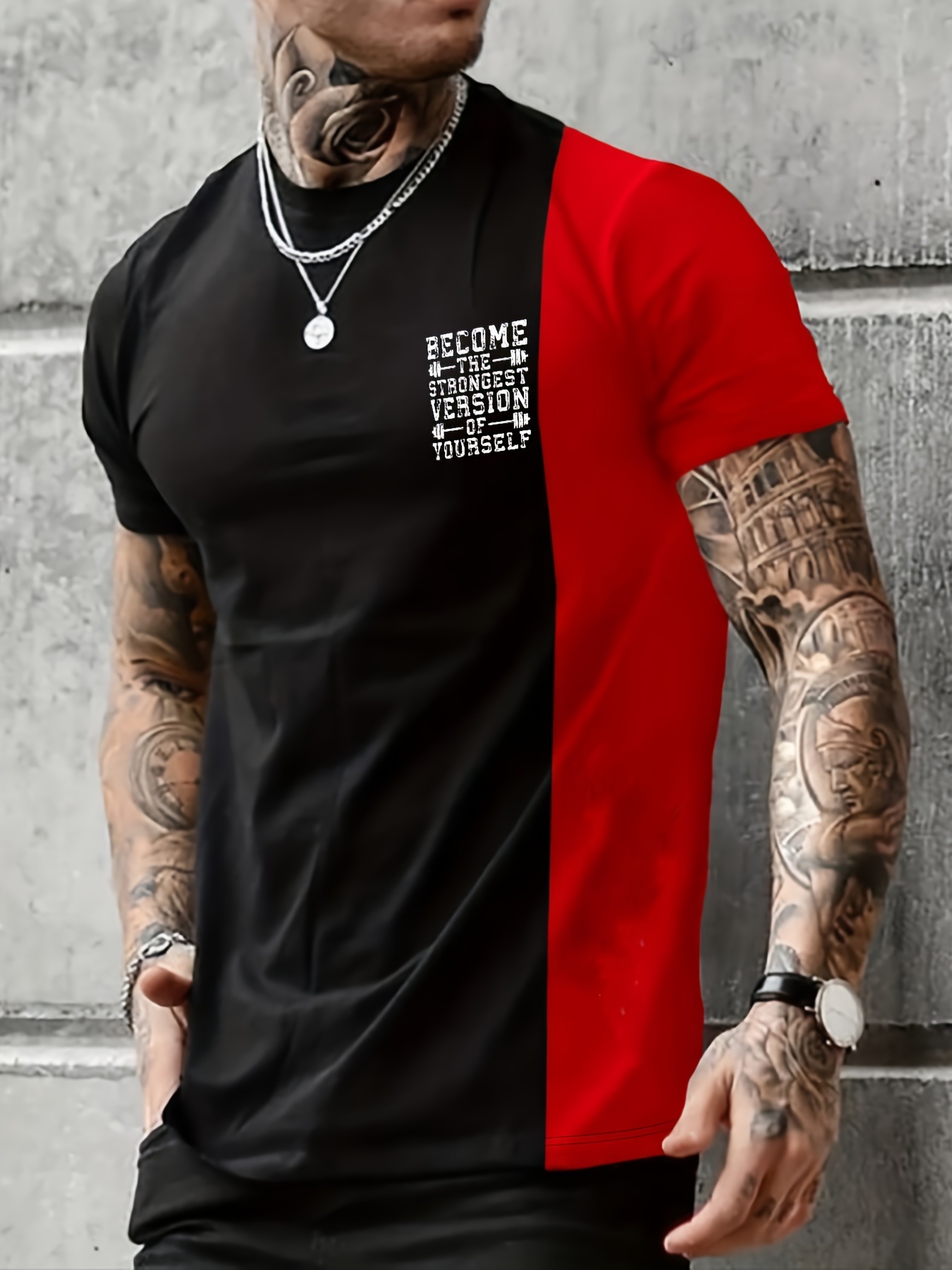 「自分自身の最強バージョンになろう」メンズカラーブロックtシャツ 夏用カジュアルストレッチルーズtシャツ Temu Japan