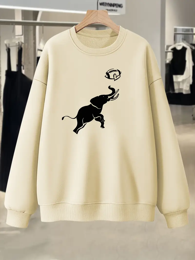 Plus Size Elephant Graphic Print Sweatshirt Crew Neck Casual Temu Ireland
