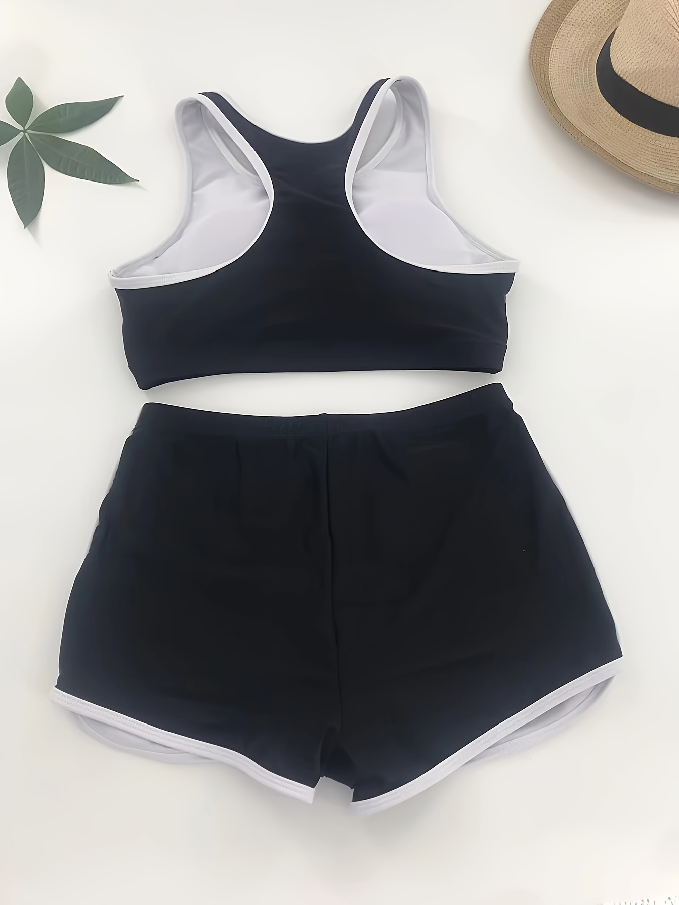 Contrast Trim Racer Back Stretchy Tankini Scoop Neck Sporty - Temu Canada