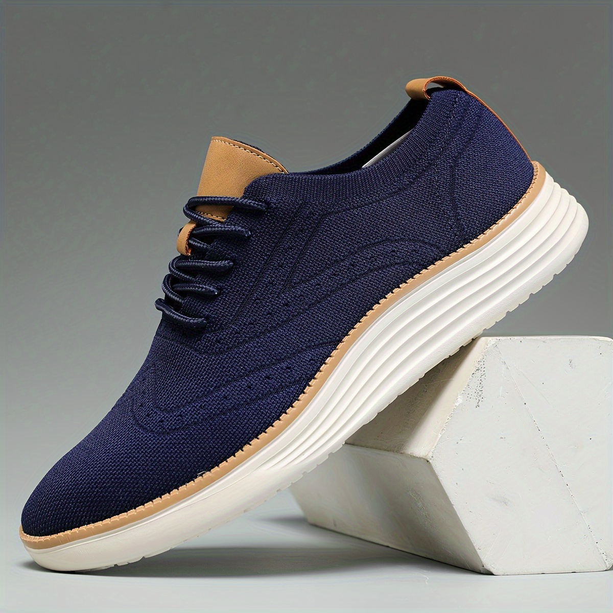 Mens Trendy Woven Knit Breathable Sneakers Comfy Non Slip Lace Up Soft ...