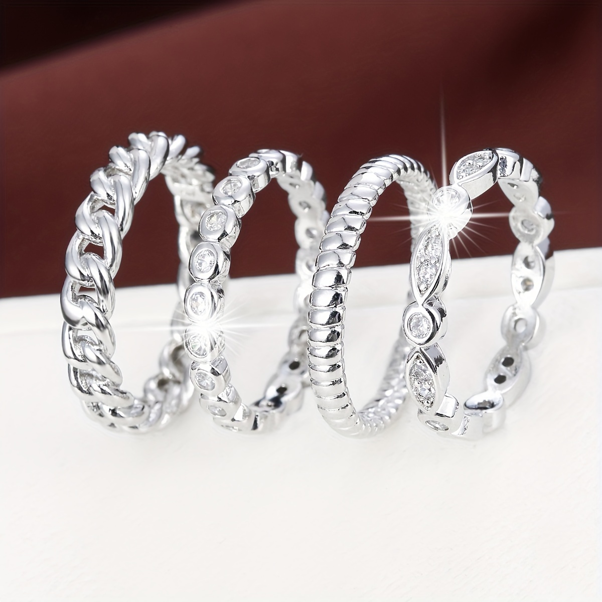 Chic Stacking Rings Minimalist Design Paved Shining Zirconia - Temu ...