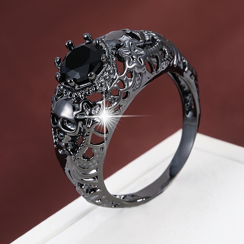 Punk Style Ring Inlaid Shining Zirconia Trendy Skull Flower - Temu ...