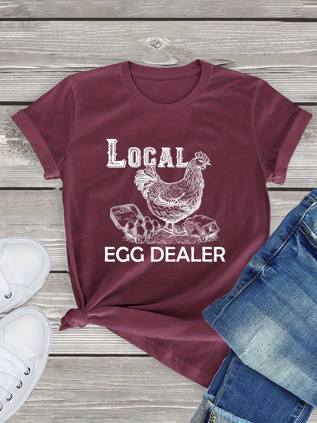 Chicken Letter Print T shirt Casual Crew Neck Short Sleeve T - Temu ...