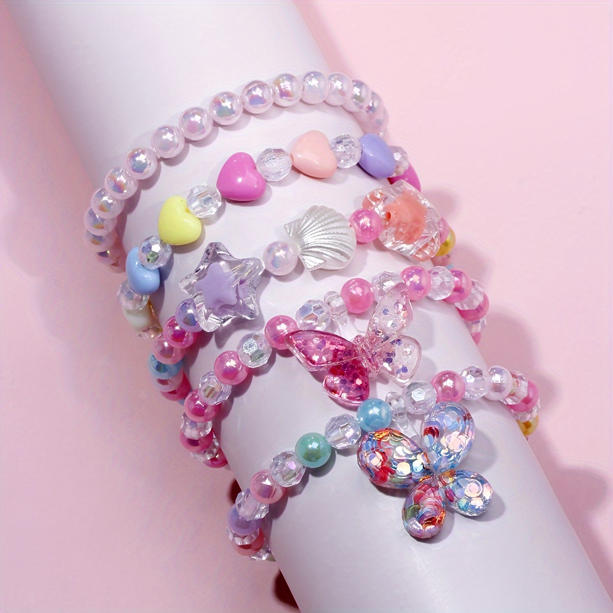 Cute Butterfly Pendant Bangle Charm Beaded Bracelet Set - Temu Ireland