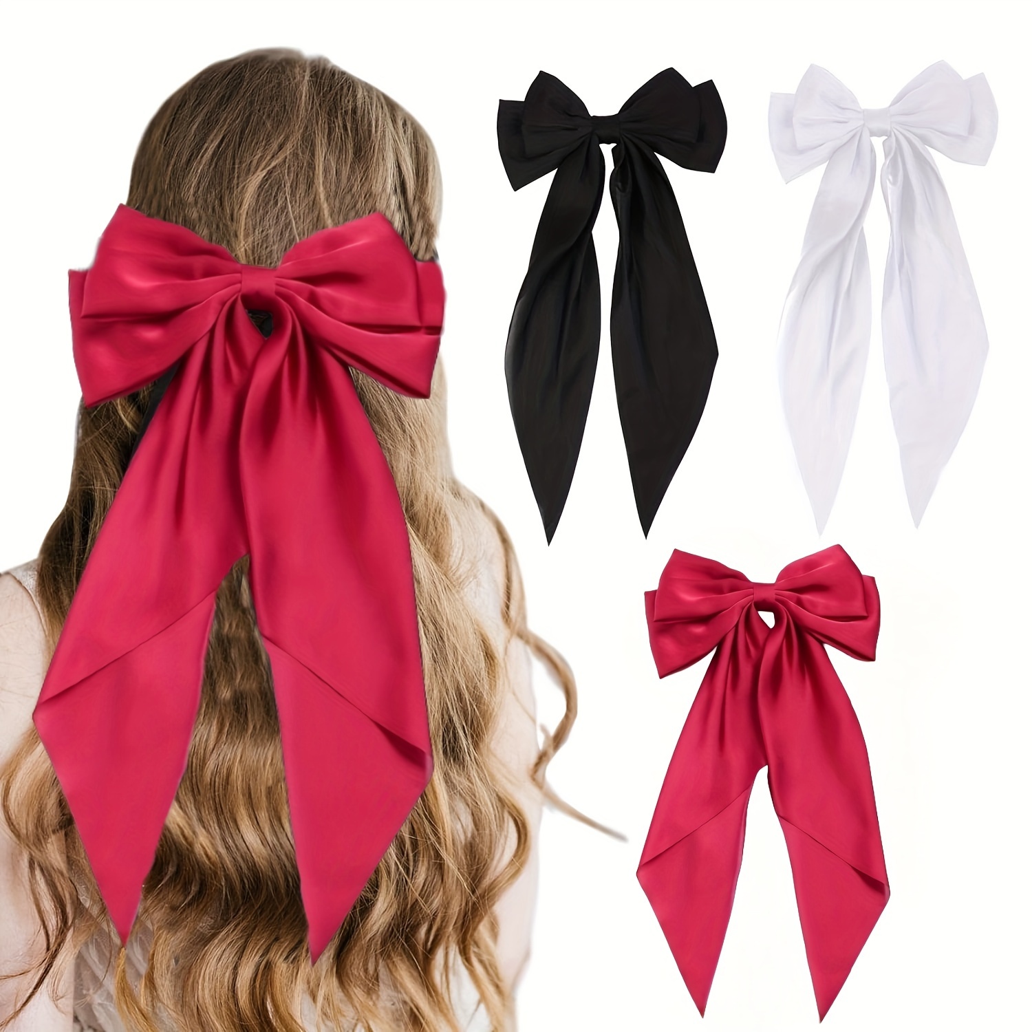 3 Pcs Set French Satin Bow Hair Clips Elegant Sweet Hairpins - Temu Canada