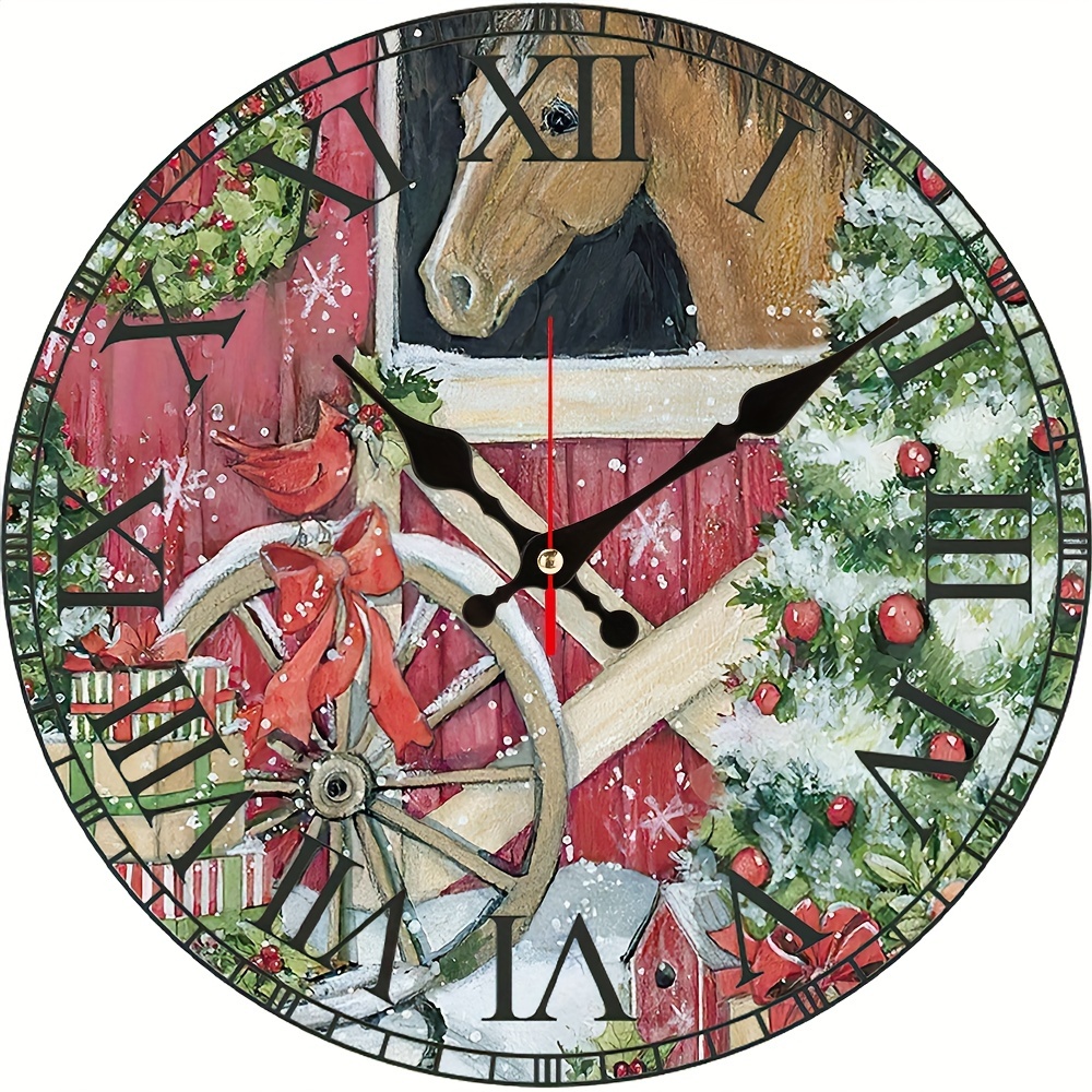 Wooden Round Wall Clock Christmas Tree Horse Non ticking - Temu Canada