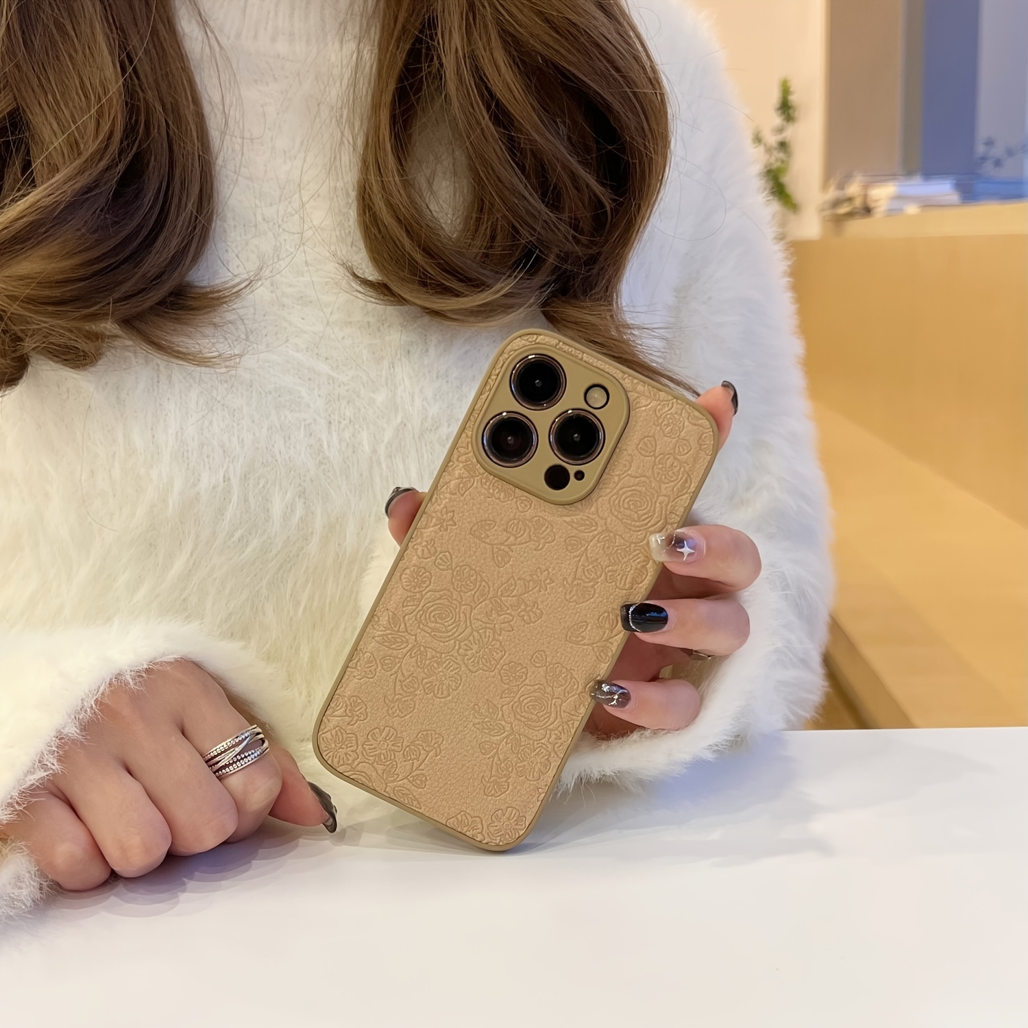 Shockproof Pu Leather Rose Red Protective Phone Case For - Temu United ...