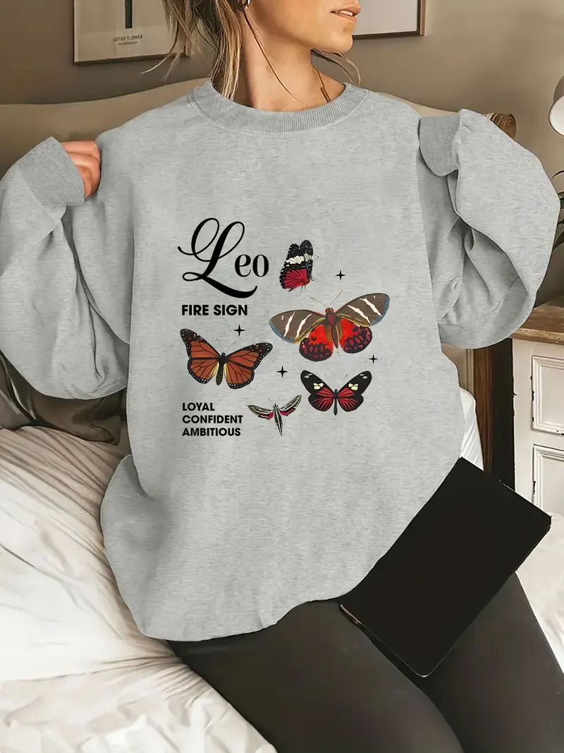 Plus Size Butterfly Letter Print Sweatshirt Casual Long Temu Portugal