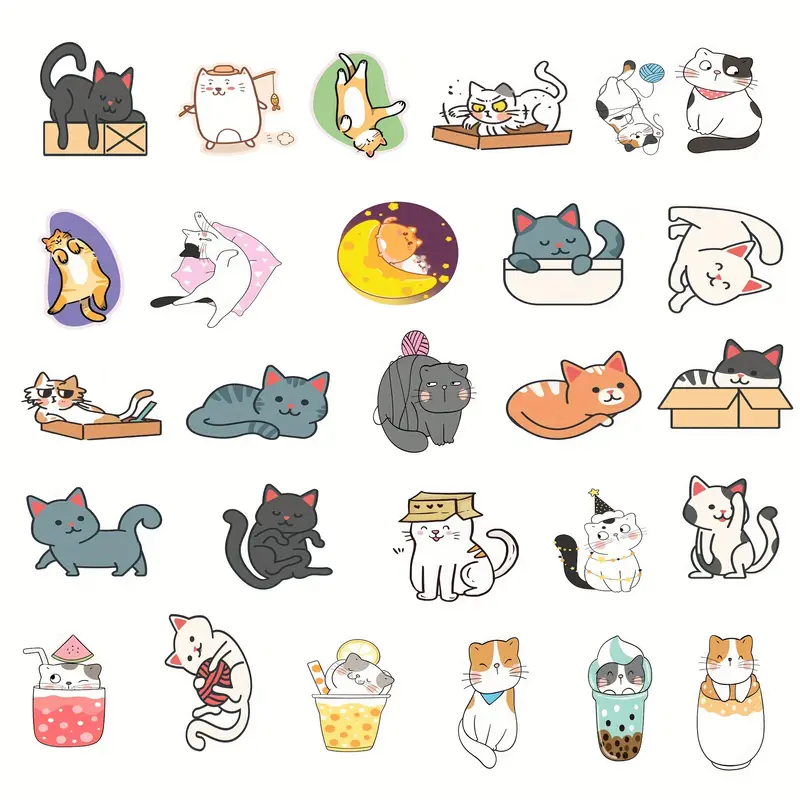 50個の猫の落書きステッカー 取扱説明書 荷物 携帯電話ケース 日記 ギター 防水ステッカー Temu Japan