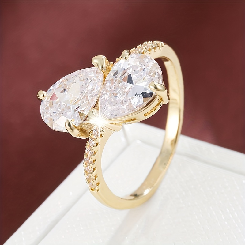 Water Drop Shaped Zircon Copper Ring Wedding Engagement - Temu United ...
