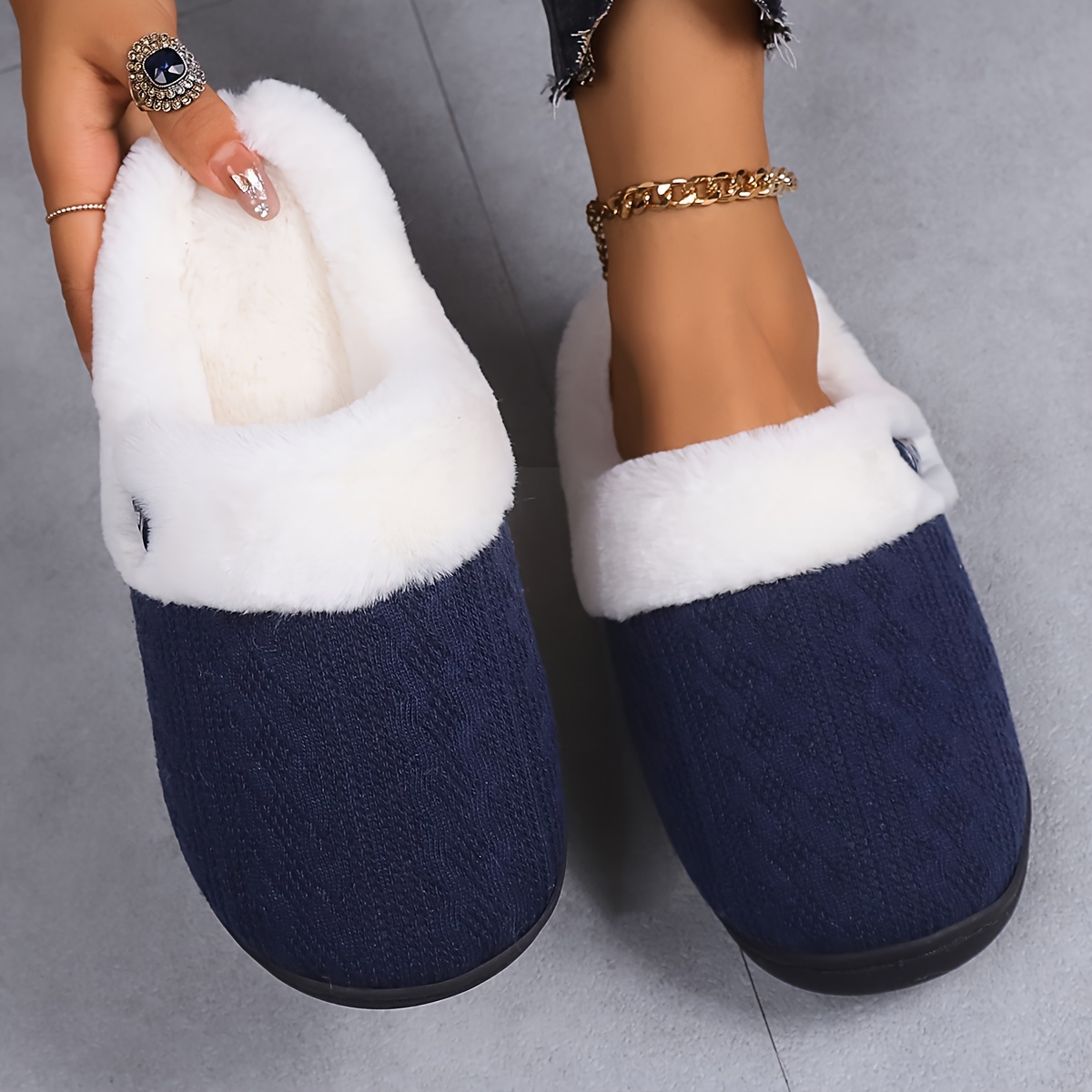 Horn Buckle Decor Plush Slippers Super Soft Closed Toe Slip - Temu New ...