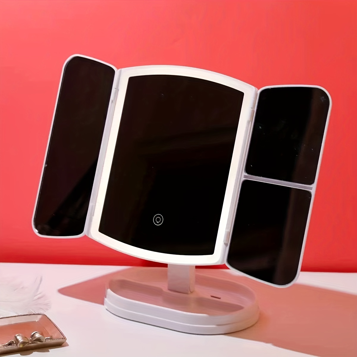 Tri fold Tabletop Makeup Mirror With Lights Folding Vanity - Temu New ...