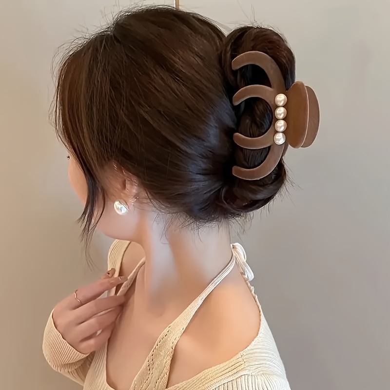 Flocked Pumpkin Shaped Hair Claw Clips Pearls Decor - Temu Canada