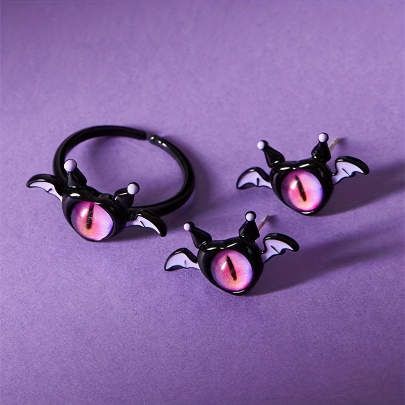 Earrings Plus Ring Cute Jewelry Set Cartoon Element Naughty Bat ...