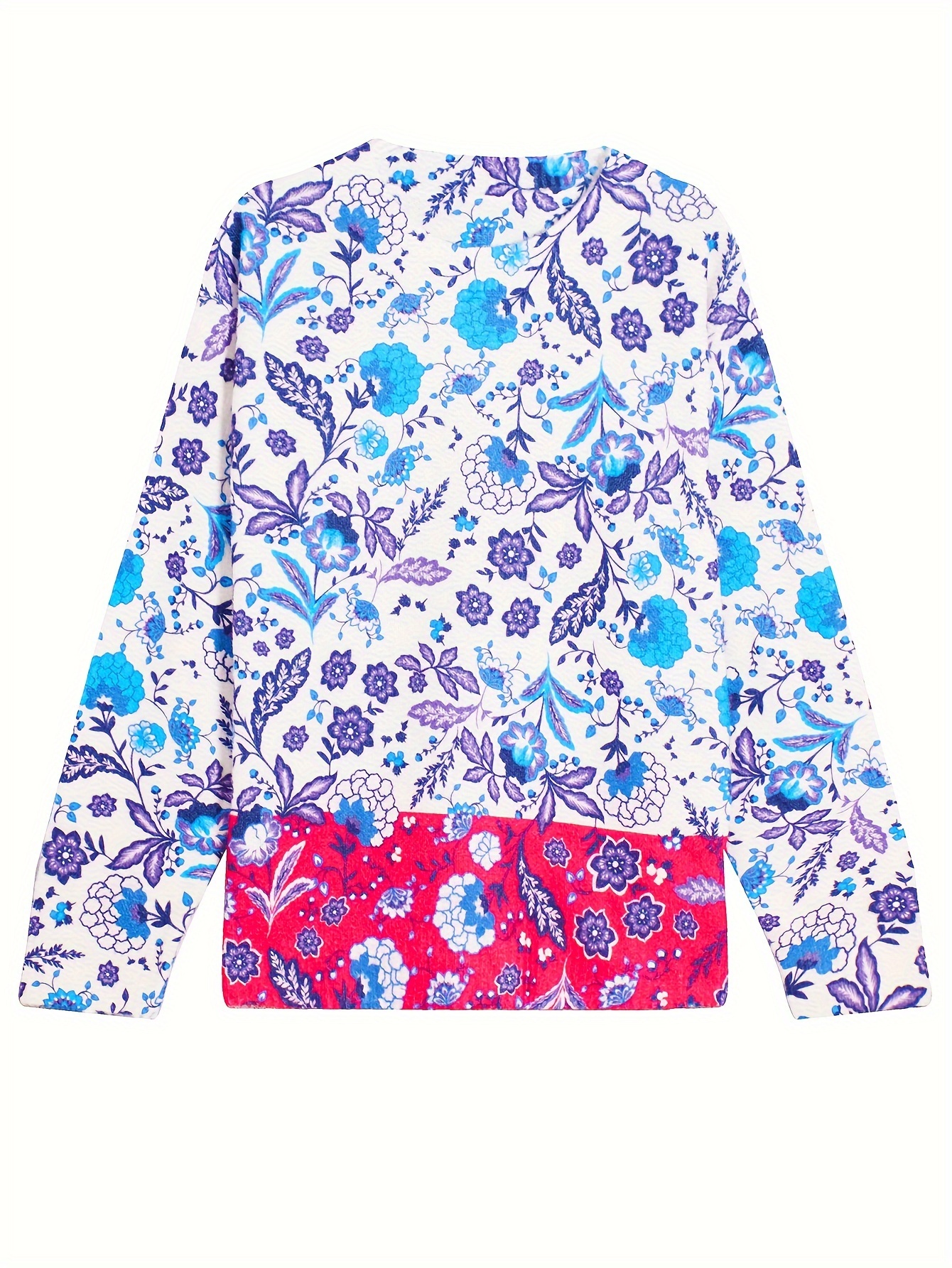 Floral Pattern Crew Neck Pullover Sweater Elegant Long - Temu Australia