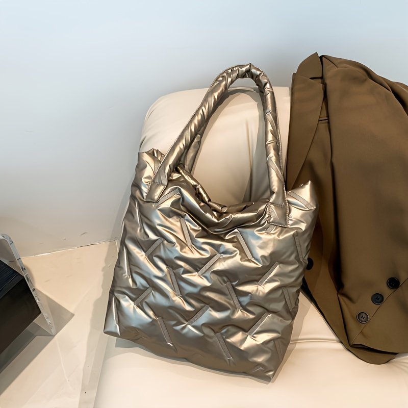 Simple Geometric Pattern Padded Bag Lightweight Solid Color - Temu New ...