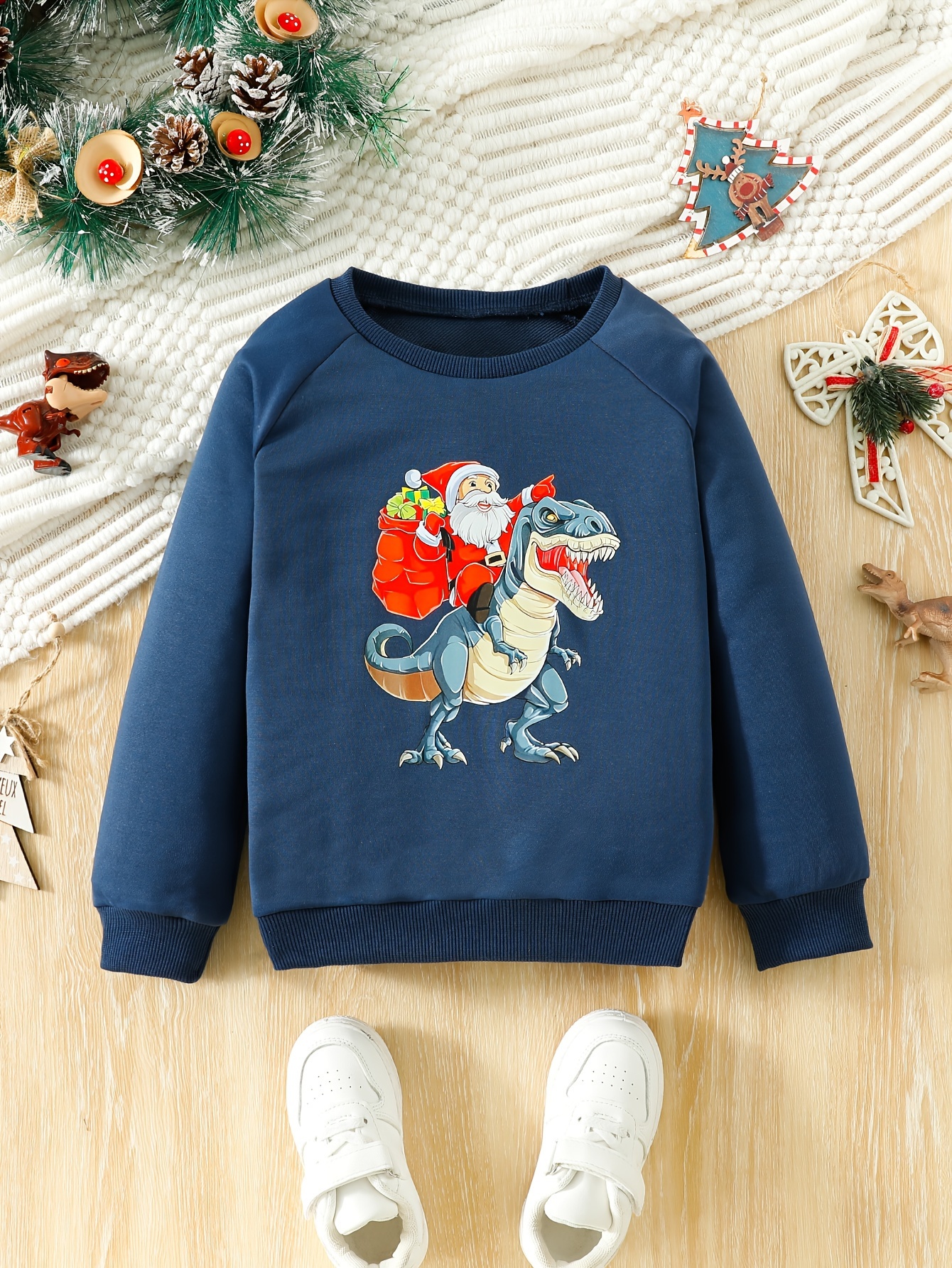 Christmas Cartoon Santa Riding Dinosaur Graphic Print Boys - Temu Australia