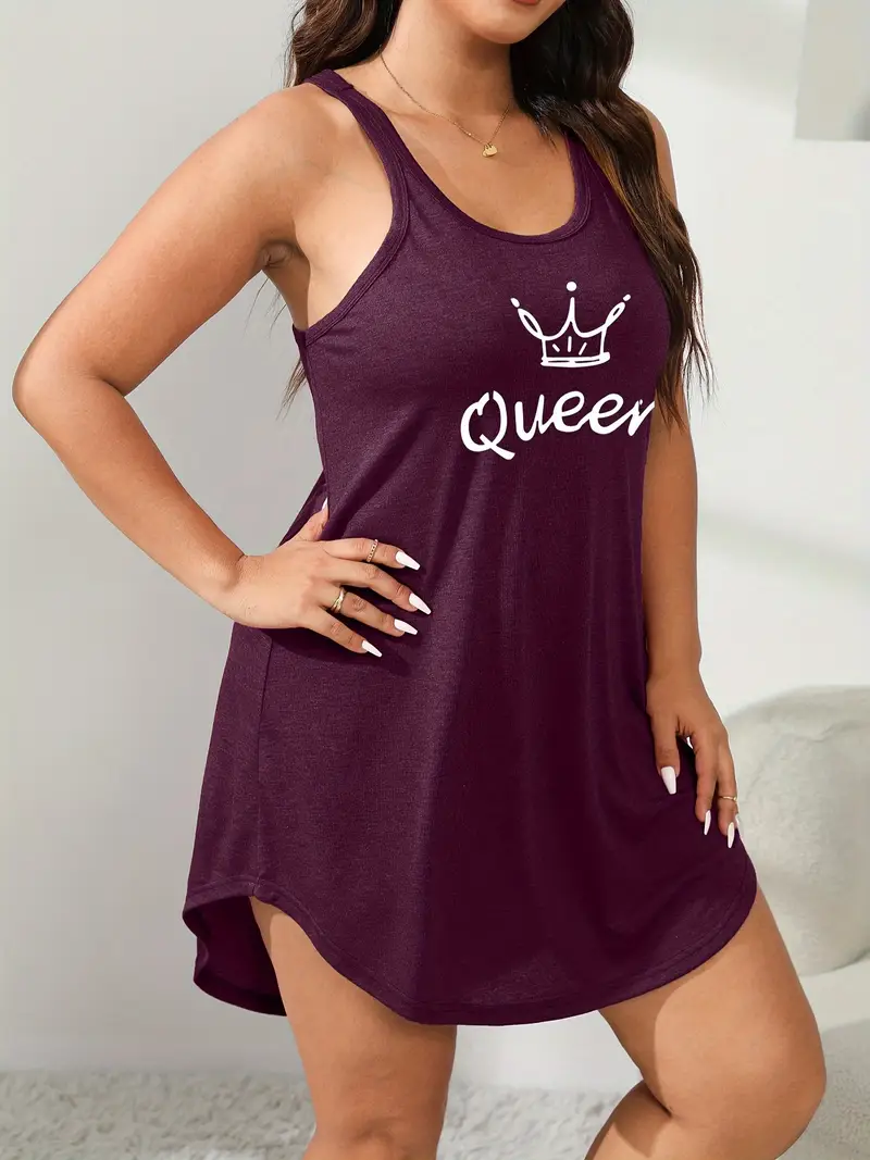 Plus Size Casual Lounge Dress Womens Plus Crown Letter Temu Canada