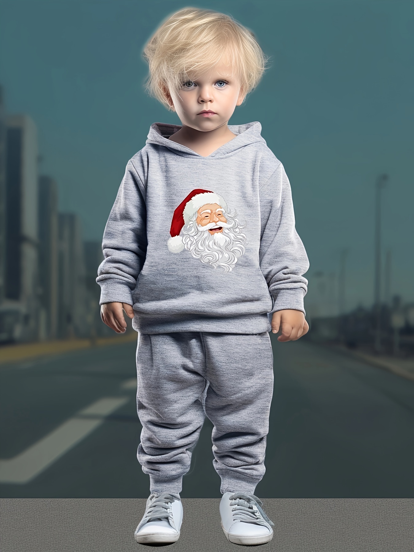 Boy's Laughing Santa Print Hooded Outfit Hoodie Pants Set - Temu New ...