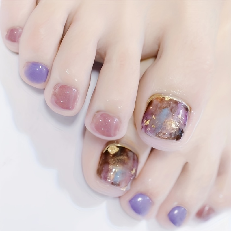 Glossy Short Square Press On Toenails Purple Gradient - Temu United Kingdom