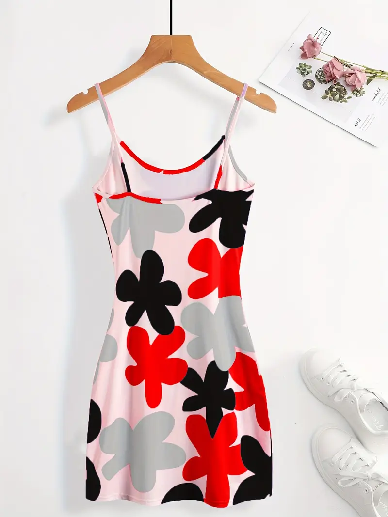 Floral Print Bodycon Cami Dress Sexy Backless Spaghetti Temu