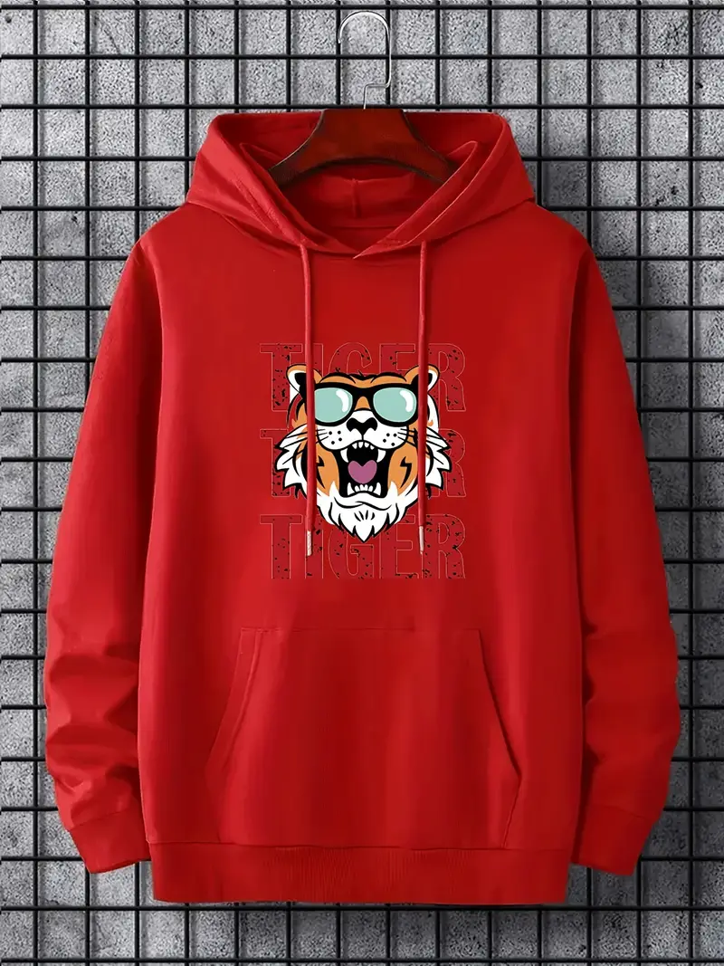 Trendy Tiger Print Hoodies Men Graphic Sweatshirt Kangaroo Temu Norway